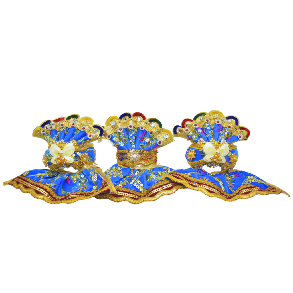» 4 Inch (10 Cm) Complete Premium Pagadi Dress Set for Lord Jagannath, Balaram, Subhadra Idol (Blue)